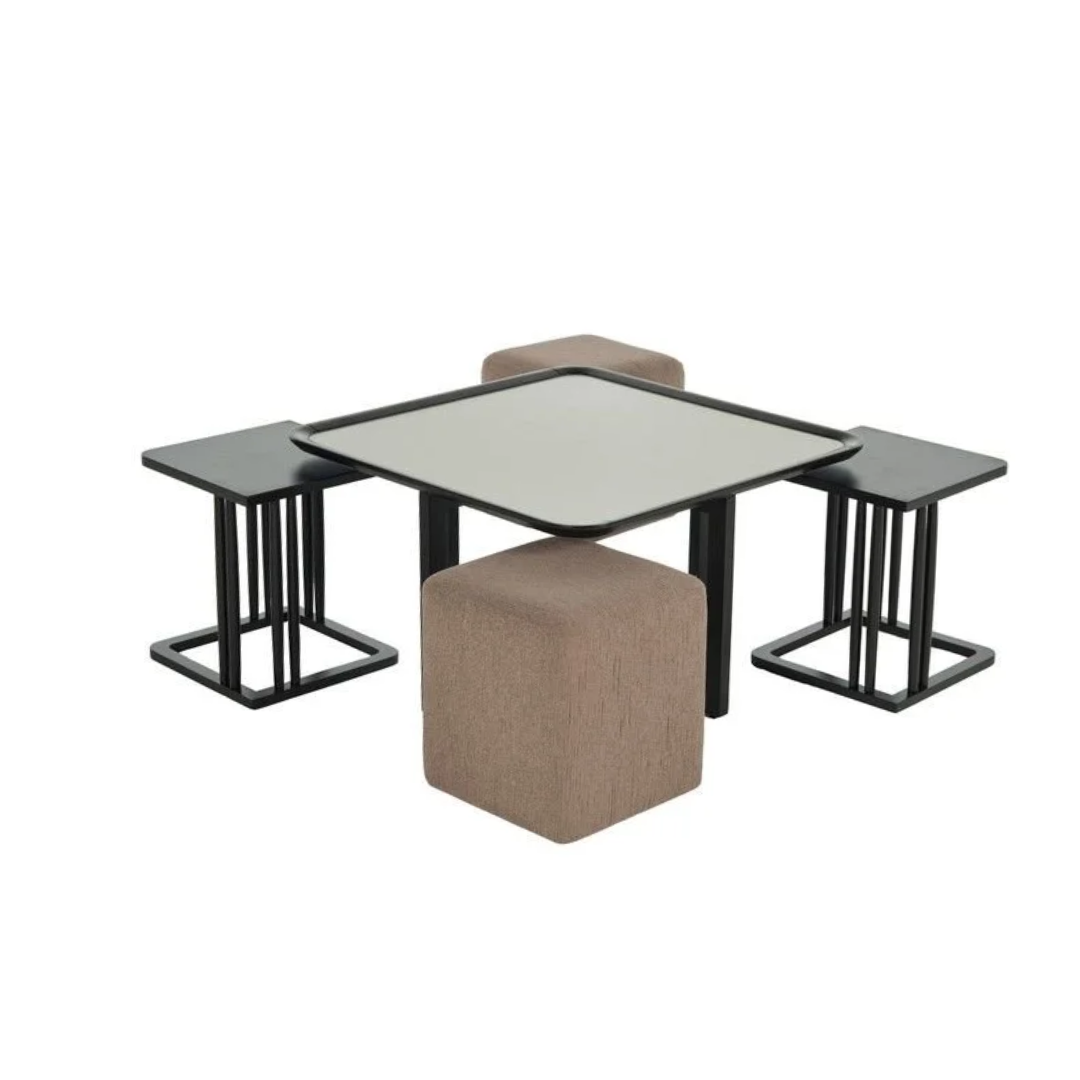 TEDDY SET DE TABLE BASSE + 2 POUFS +2 TABLES GIGOGNES - Istikbal maroc